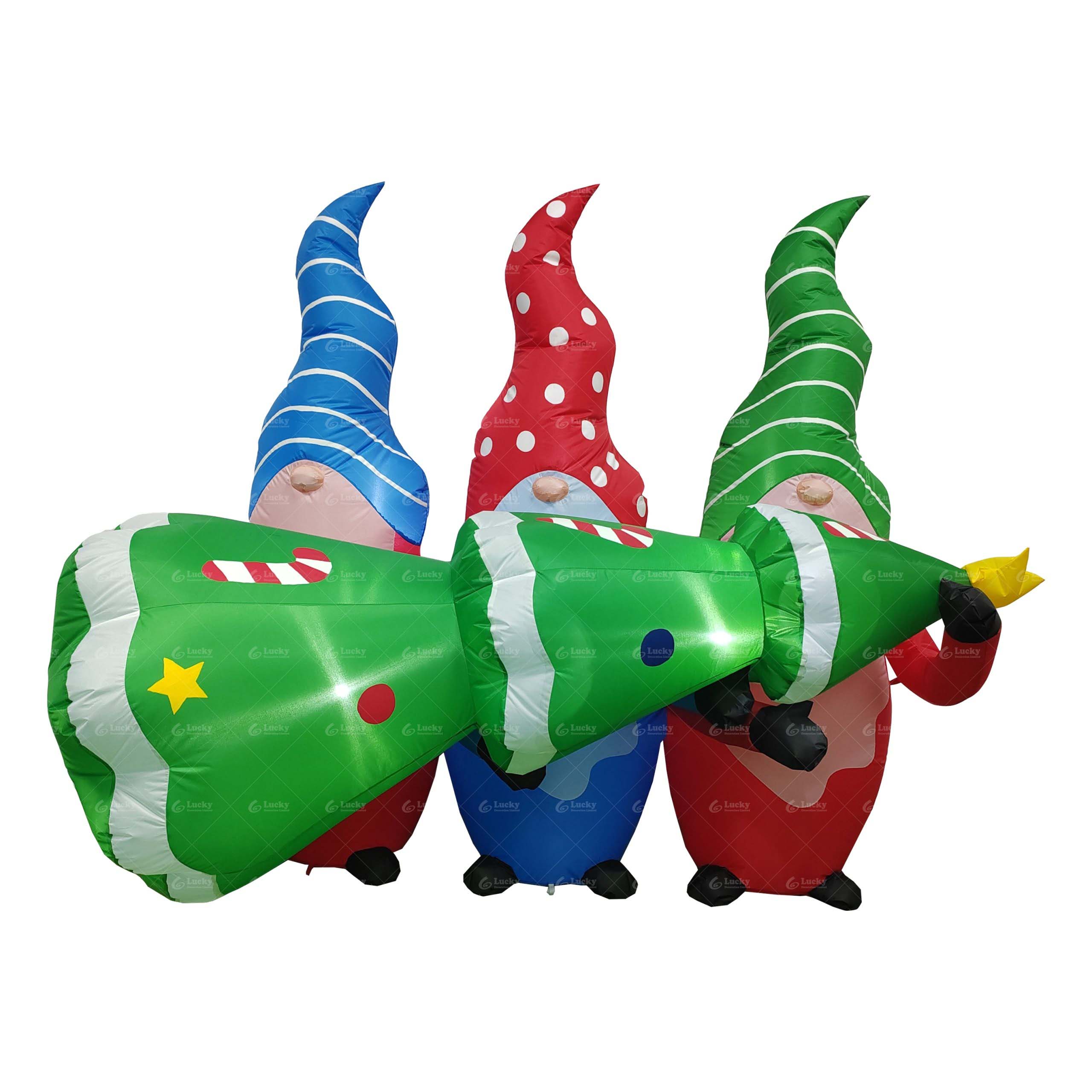 5FT THREE GNOMES CARRY CHRISTMAS TREE XMAS INFLATABLE INDOOR OUTDOOR ...