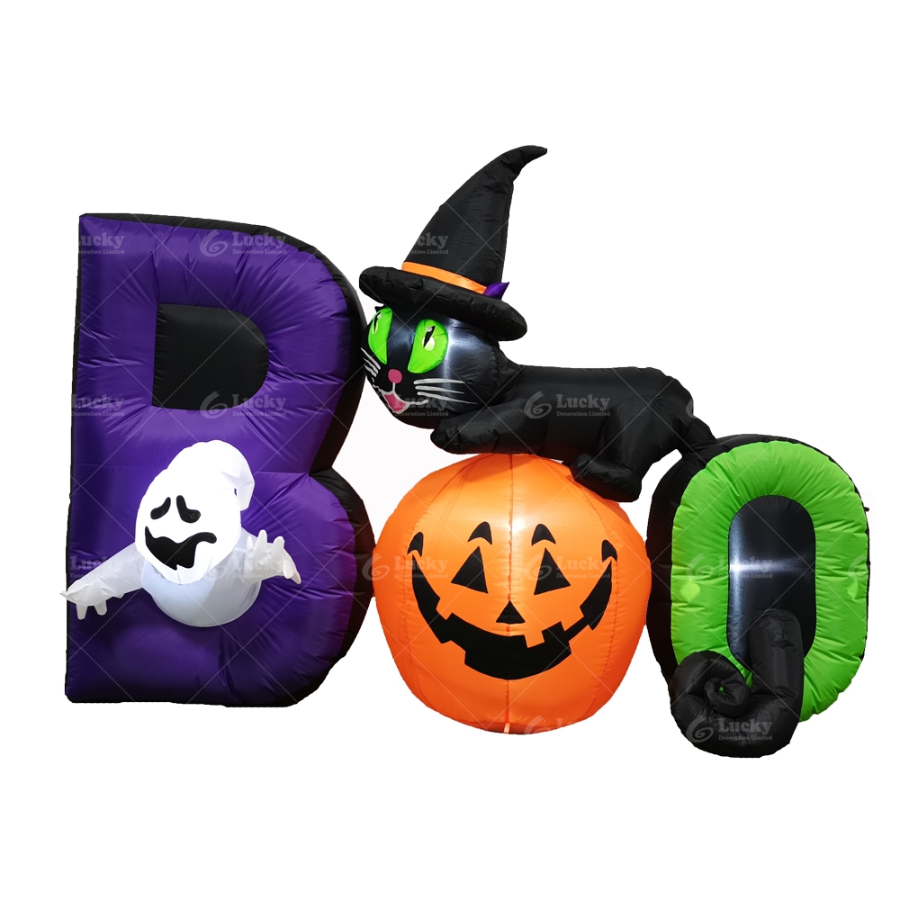 Halloween Inflatable Black Cat Ghost Pumpkin Boo LED Lights Outdoor ...
