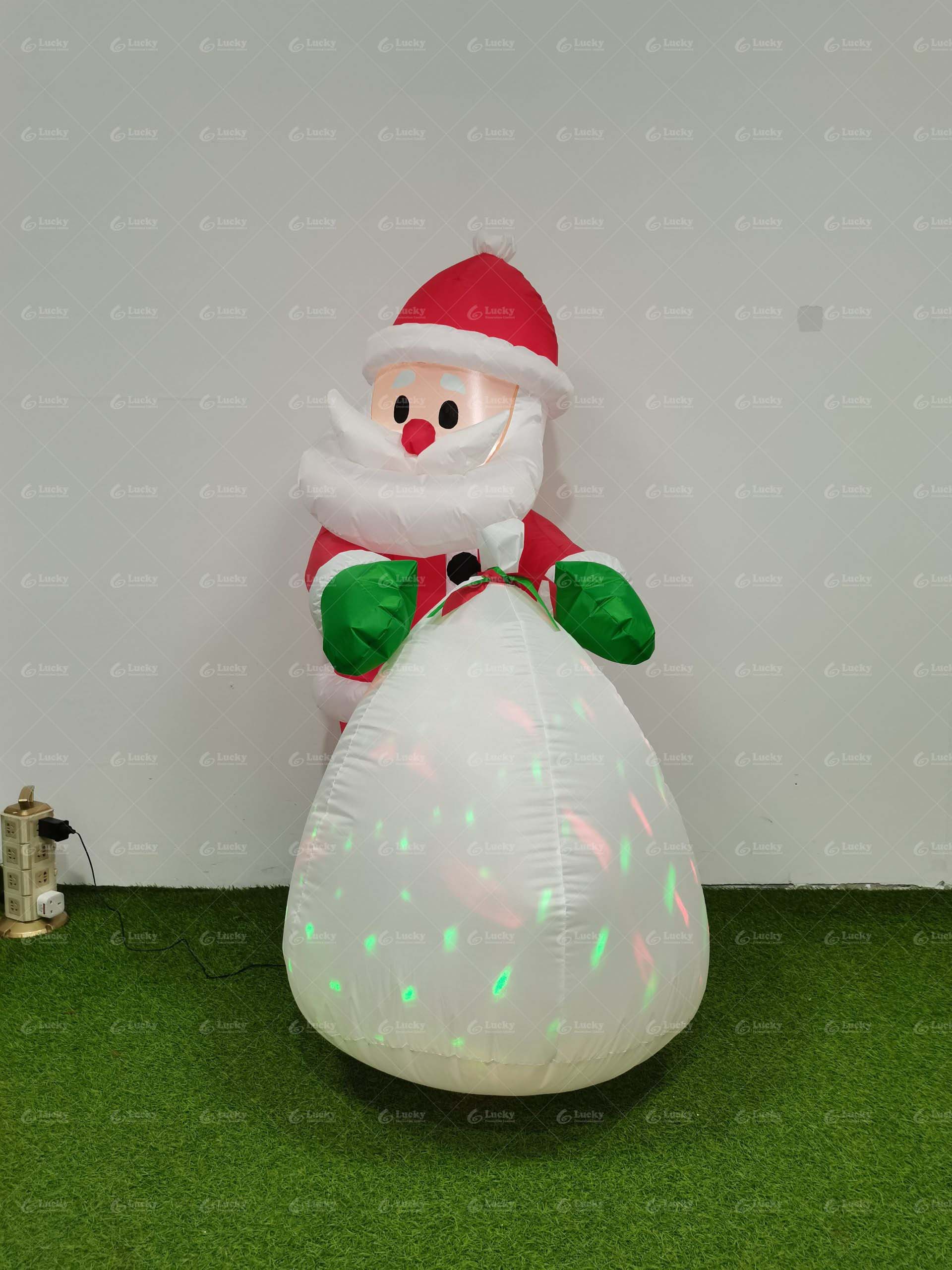 5FT SANTA WITH GIFTBAG WITH ROTATING LIGHTS CHRISTMAS INFLATABLE PARTY ...