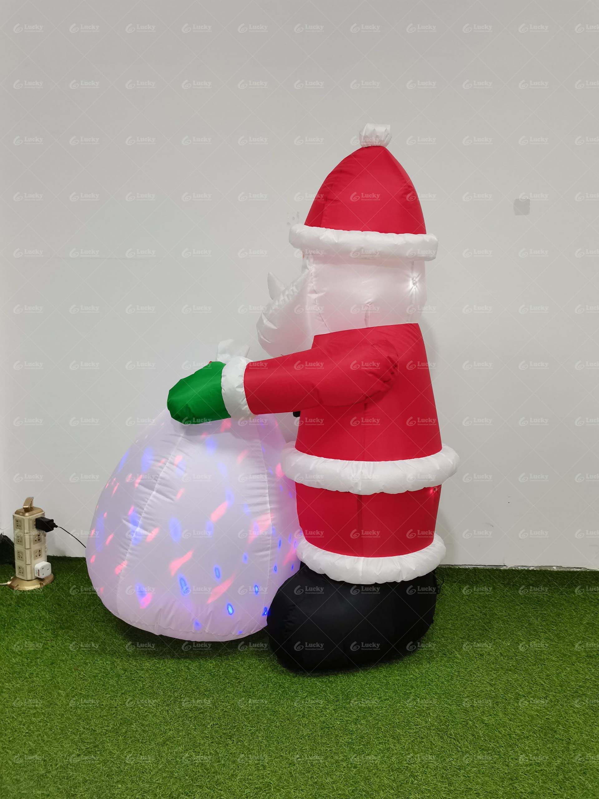 5FT SANTA WITH GIFTBAG WITH ROTATING LIGHTS CHRISTMAS INFLATABLE PARTY ...