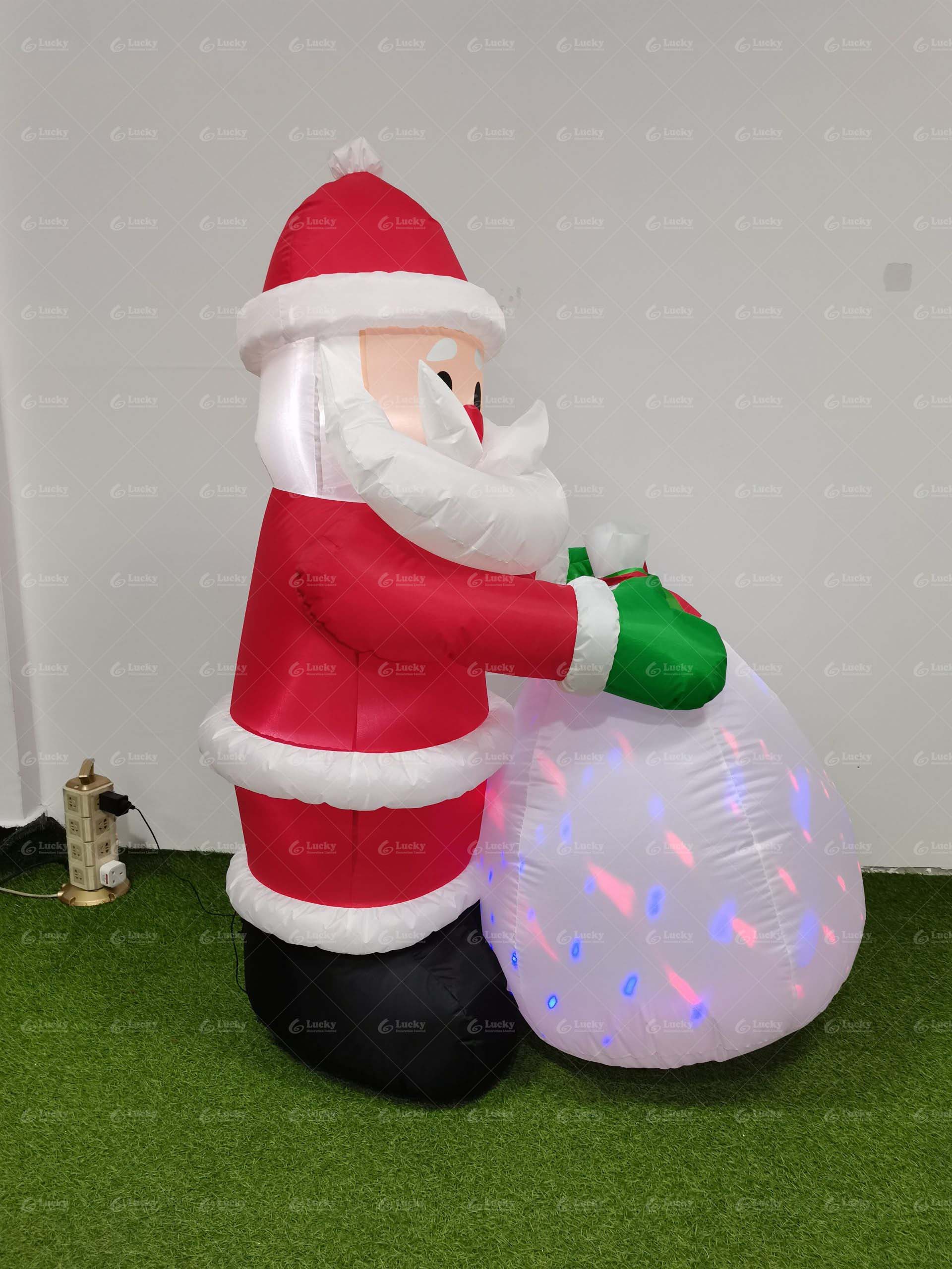 5FT SANTA WITH GIFTBAG WITH ROTATING LIGHTS CHRISTMAS INFLATABLE PARTY ...