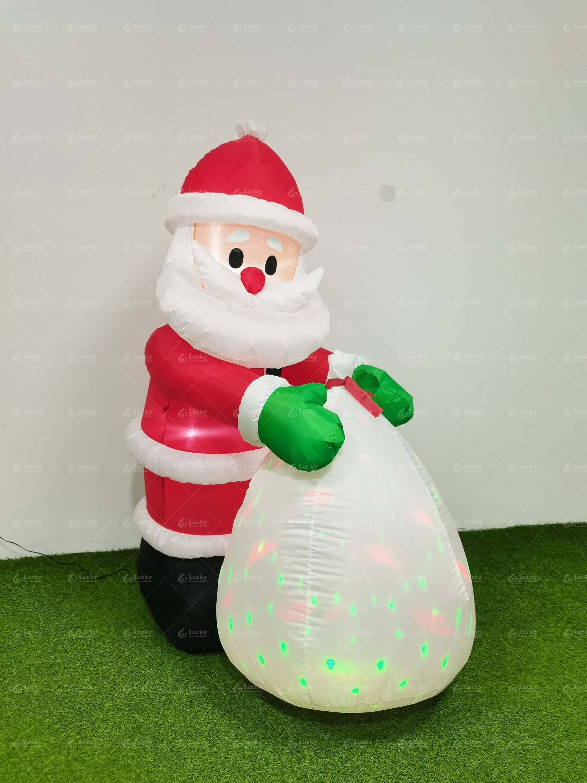 5FT SANTA WITH GIFTBAG WITH ROTATING LIGHTS CHRISTMAS INFLATABLE PARTY ...