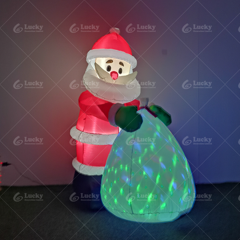 5FT SANTA WITH GIFTBAG WITH ROTATING LIGHTS CHRISTMAS INFLATABLE PARTY ...