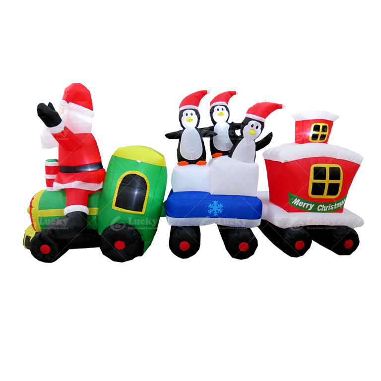 8FT LED LIGHTED INFLATABLES CHRISTMAS TRAIN WITH SANTA CLAUS PENGUIN ...