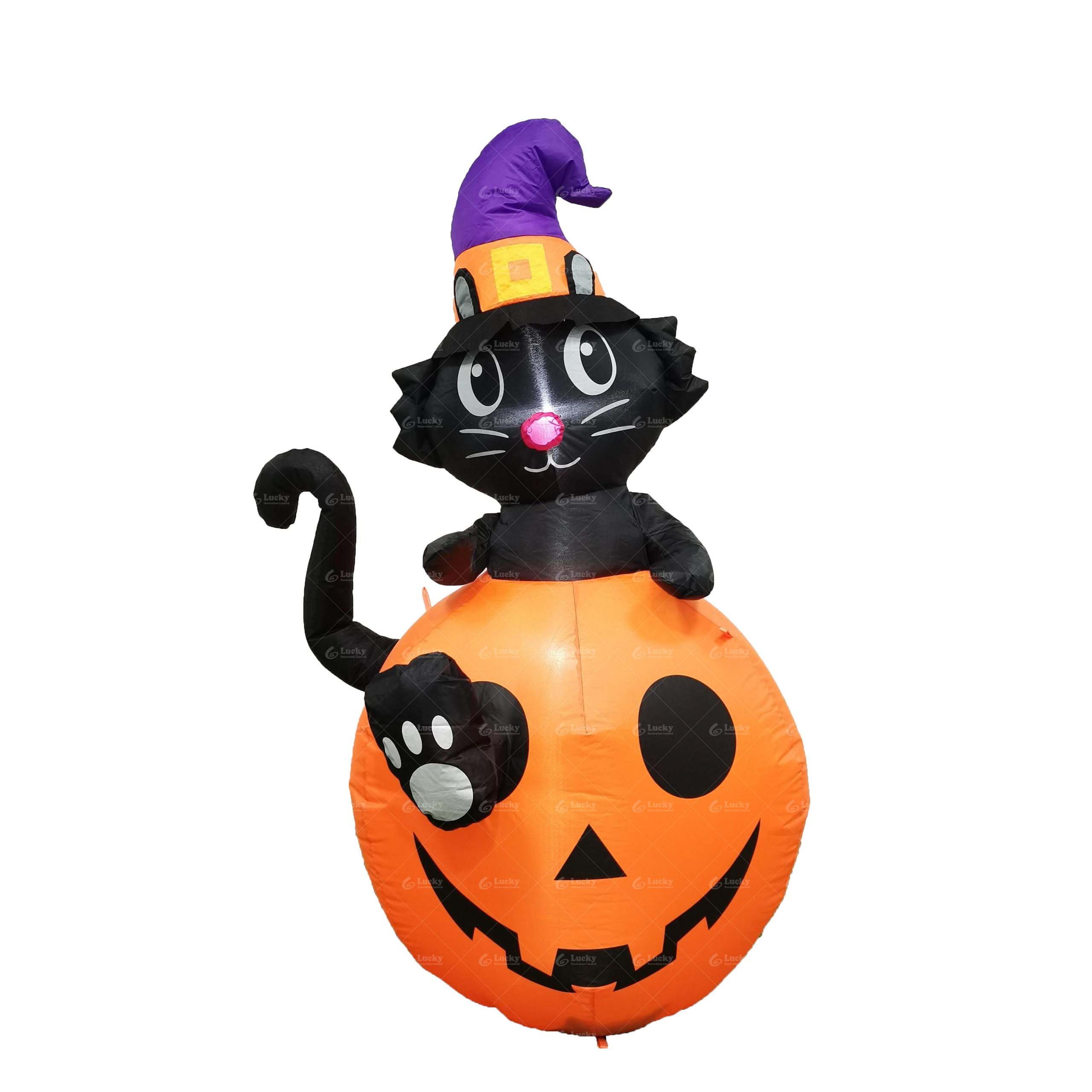 HALLOWEEN INFLATABLE BLACK CAT SITTING IN PUMPKIN WITH LED LIGHTS ...