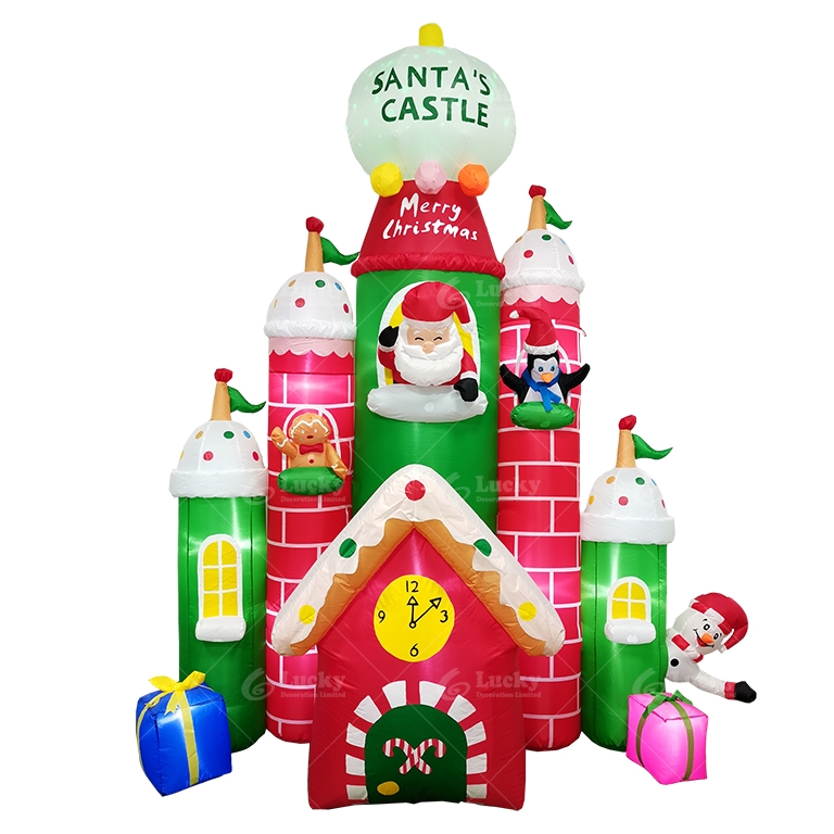 8FT CHRISTMAS INFLATABLE CASTLE WITH SANTA REINDEER PENGUIN CHRISTMAS ...