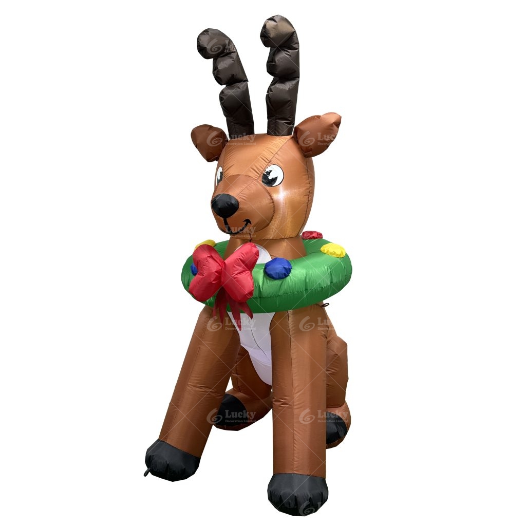 6FT TALL LIGNTED CHRISTMAS INFLATABLE REINDEER WITH WREATH HOLIDAY ...